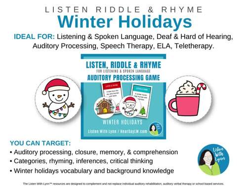 WINTER CHRISTMAS Auditory Processing Vocabulary Listen Riddle & Rhyme DHH
