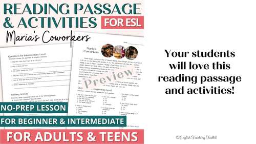 Adult ESL Reading Passage & Comprehension Activities - Maria's Coworkers