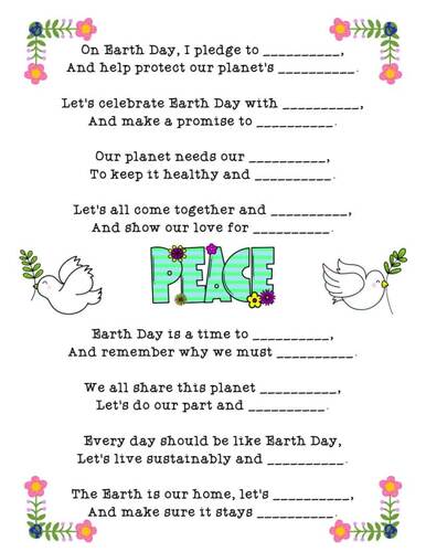 Earth Day Pledge Poem Grade K-8 Spring ELA Cute Teach The Teacher May ...