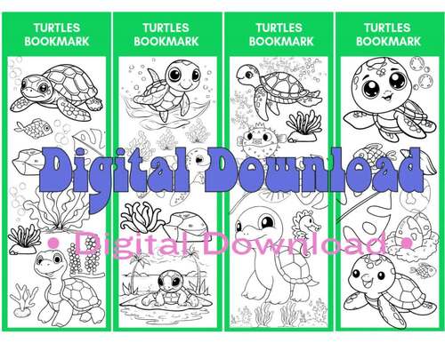 Turtles, Bookmark, Coloring, 4 Designs, Coloring Activity, Coloring ...