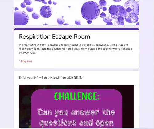 Respiration Gas Exchange Escape Room-Respiratory System Activity