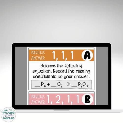 Balancing Chemical Equations Practice Problems Scavenger Hunt Activity