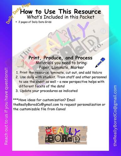 Daily Data Sheet for Life Skills & Routines | Task Analysis | Prompt ...