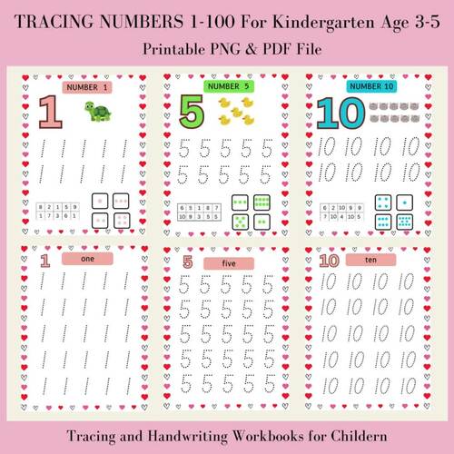 Tracing Number 1-100 For Kindergarten Age 3-5/ Tracing and Handwriting ...