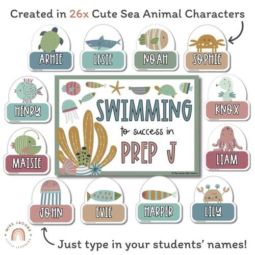 Door Display or Bulletin Board | Cute Sea Life Classroom Decor | Editable