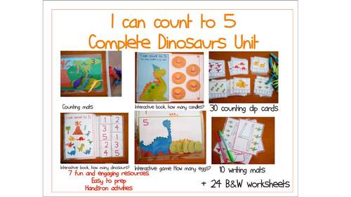 Numbers to 5 Dinosaur 7 resources Unit Preschool, Kinder, SPED. | TpT