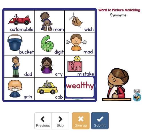1ST GRADE SYNONYMS MATCHING GAME ELA BOOM CARDS ESL VOCABULARY ...