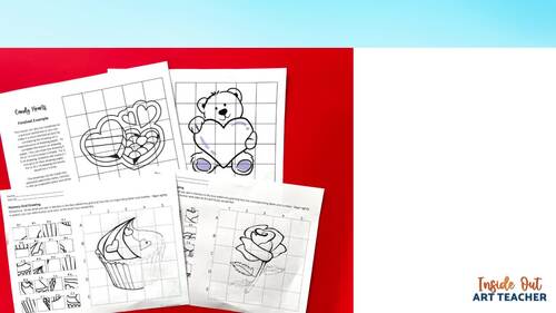 ART WORKSHEET/SUB PLAN BUNDLE: Mystery Grid Drawing Valentines Day