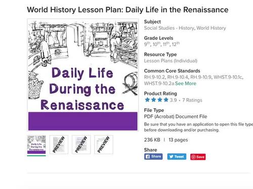 World History Lesson Plan: Daily Life in the Renaissance | TPT
