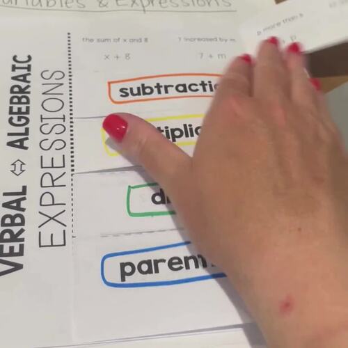 Algebra 1 - Translating Variables and Expressions Foldable Interactive ...