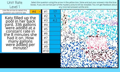 Unit Rates Word Questions Pixel Art by Pick Up and Go Resources | TPT