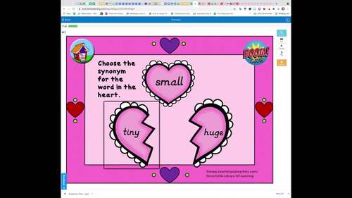 Valentine Synonyms BOOM Cards by Little Library of Learning | TPT