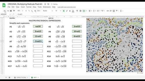 Digital Resource Pixel Art Math Multiplying Radicals Without Variables