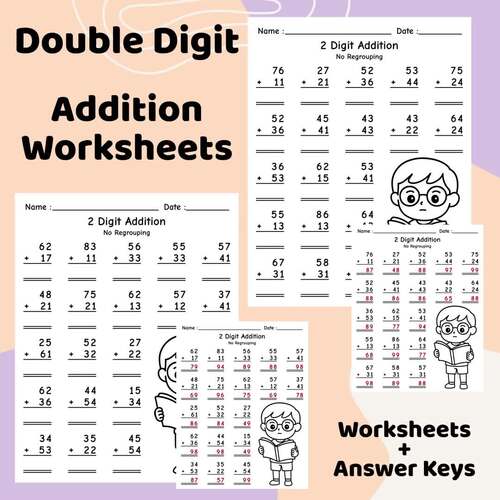 Double Digit Addition Without Regrouping Worksheets Within 100 | 150 ...