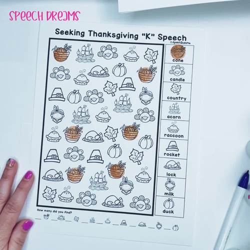 Thanksgiving Speech Therapy Seeking Dot Marker Activity by Speech Dreams