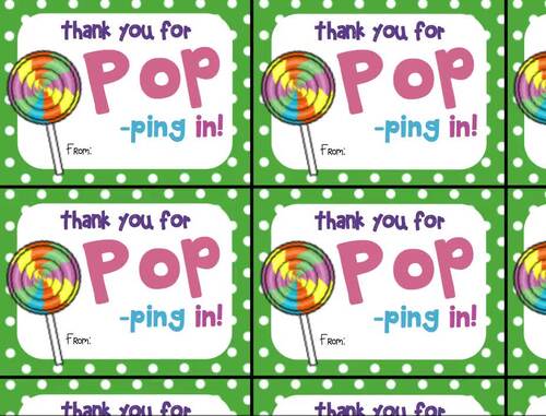 Lollipop Open House Gift Tag- Thank you for popping in! | TPT