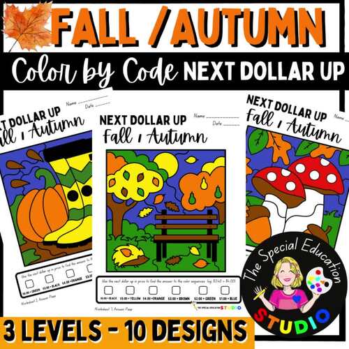 Fall Autumn Math Color by Number Special Education Life Skills Money ...