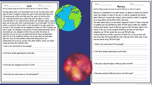 Planets - Non-Fiction Reading Comprehension Passages with Questions