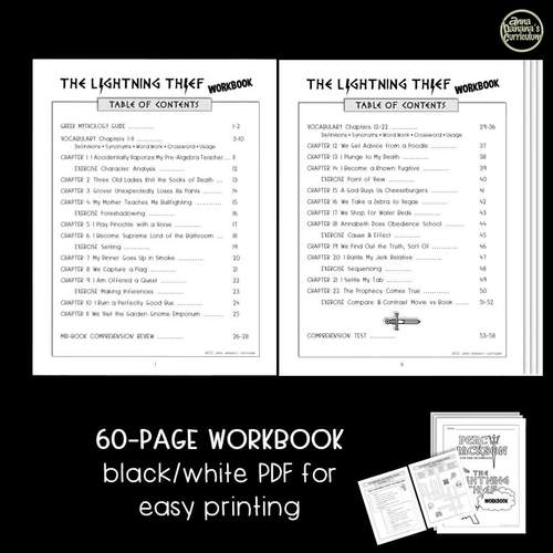 The Lightning Thief Workbook: Digital and Print Novel Study | TPT