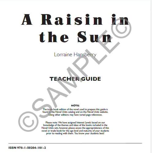 A Raisin in the Sun Novel Units® Teacher Guide Novel Study Grade 10, 11, 12