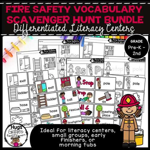 Fire Safety Vocabulary Scavenger Hunt BUNDLE | Differentiated Literacy ...