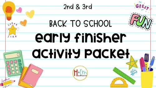 Back to School Early Finisher Activity Packet │September Worksheets ...