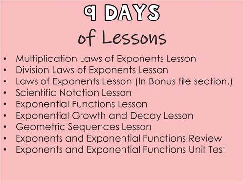 Exponent Rules, Exponential Functions and Growth and Decay Algebra Unit