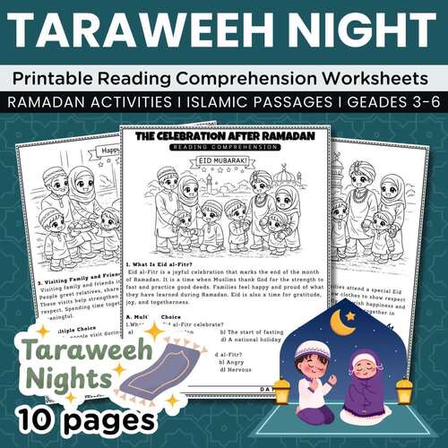Taraweeh Night in Ramadan Reading Comprehension Worksheets, Islamic Prayer