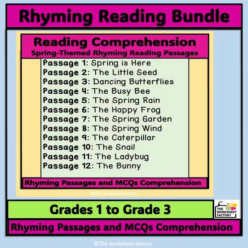 Rhyming Reading Comprehension Bundle- Fluency Passages & Questions ...