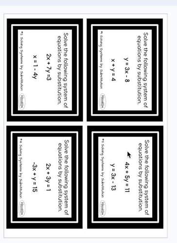 Algebra - Solving Systems (by Substitution & Elimination) Task Card Activity