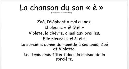 La chanson du son "è"- FRENCH- Song - Audio File - Distance Learning