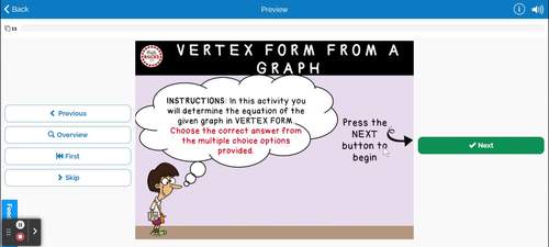 Quadratics Equation In VERTEX FORM Given A Graph Digital Boom Cards ...
