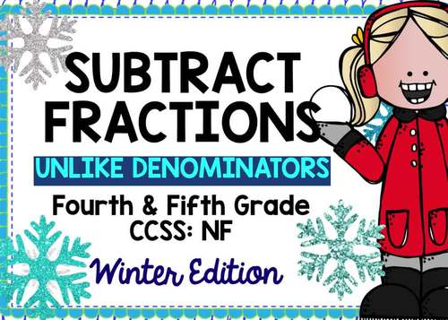 Winter Subtracting Fractions with Unlike Denominators Boom Cards