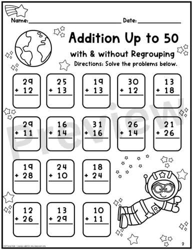 Back to School 2 Digit Addition Up To 50 With & Without Regrouping ...