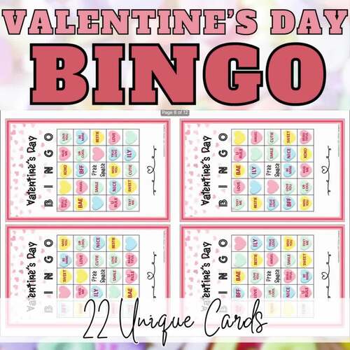 Conversation Candy Heart BINGO Game & Calling Cards, Valentine's Day ...