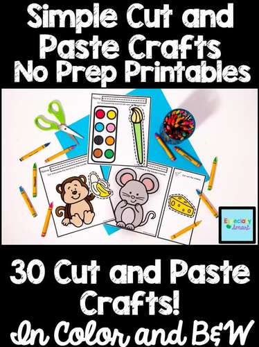 Scissor Skills Easy Cut and Paste Crafts Fine Motor Worksheets | TPT