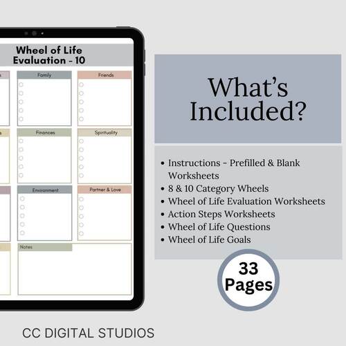 Life Coach Wheel of Life Balance Therapy Worksheets, Self Help, Self ...