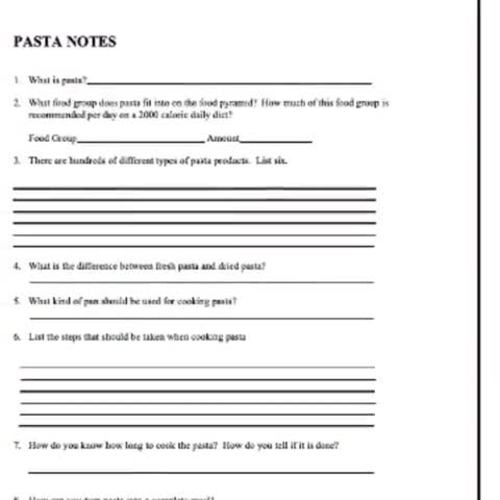 No-Prep Pasta Lesson: Fun & Engaging Activity for FACS, FCS, Culinary Arts
