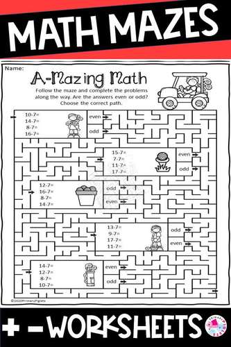SPORTS THEME - ADDITION AND SUBTRACTION FACTS WORKSHEETS - MAZES