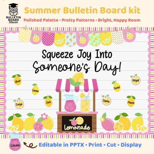 Summer Bulletin Board Kit Lemon Classroom Decor Editable Printable Door ...