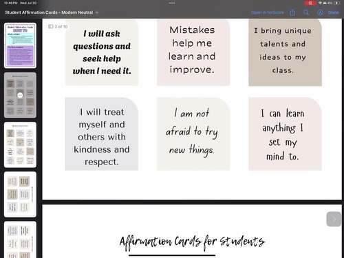 Student Affirmation Cards - Back to School Set - 2 Sizes - Modern ...
