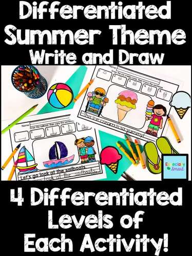 Summer ESY Sentence Writing and Directed Drawing Differentiated Worksheets