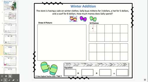 Digital Winter Addition Word Problems with 3 Addends for Google Slides
