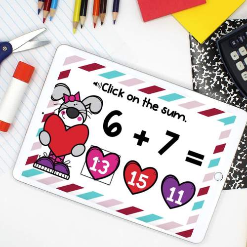 Adding Doubles and Near Doubles Boom Cards | Valentine's Day Themed