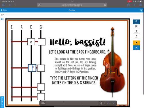 BOOM CARDS | Bass Fingerboard D and G strings | self checking note naming