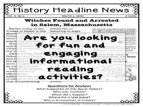 This Day in History Newspaper Informational Readings BUNDLE - Daily ...