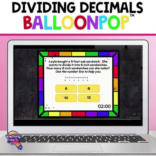 5th Grade Dividing Decimals Digital Math Review Games BalloonPop™