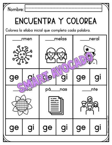 Sílabas con la letra G Suave Actividades Práctica - Ge, Gi Worksheets ...