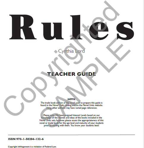 Rules Novel Units® Teacher Guide Novel Study | TPT