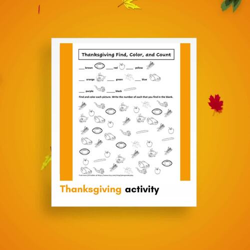 Thanksgiving Find Color and Count Worksheet Printable by Library to ...